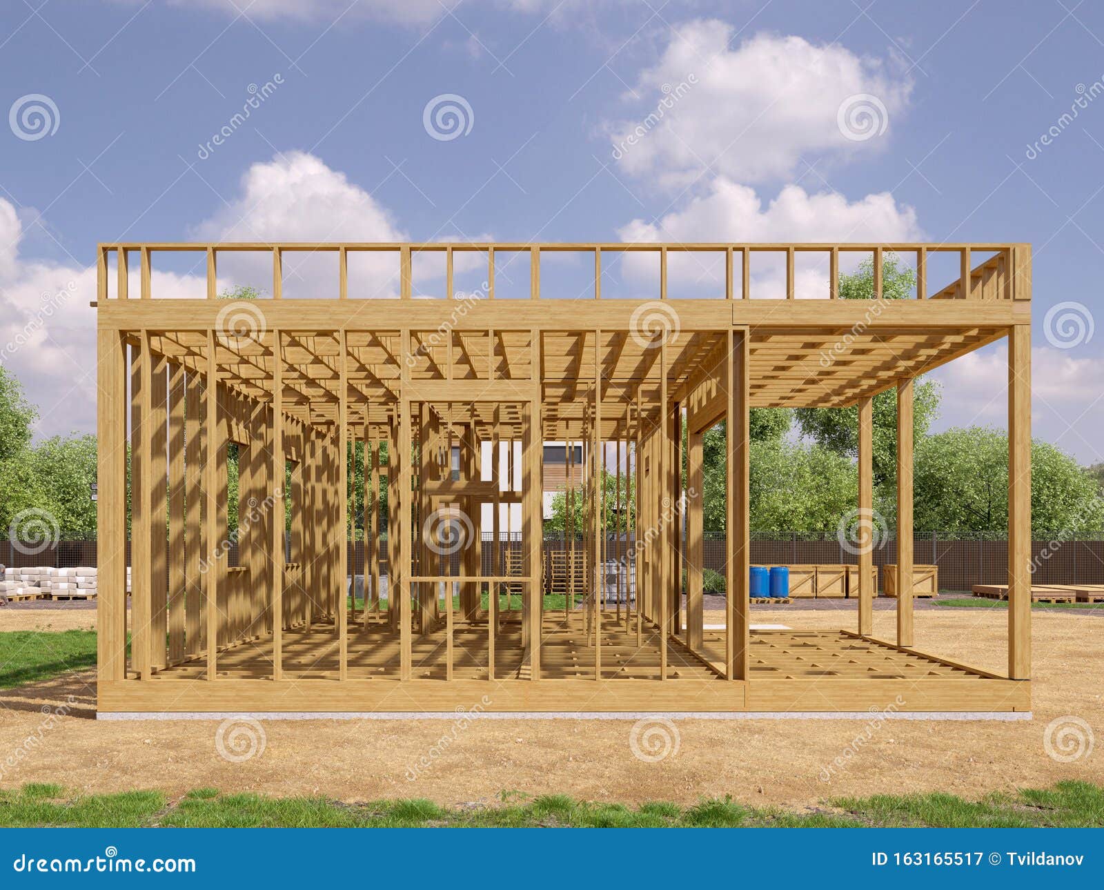 3d Render Image of Frame House. 3D Illustration of Frame House. Stock ...
