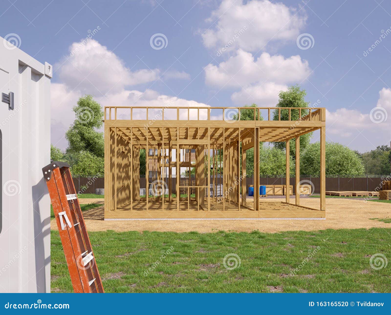 3d Render Image of Frame House. 3D Illustration of Frame House. Stock ...