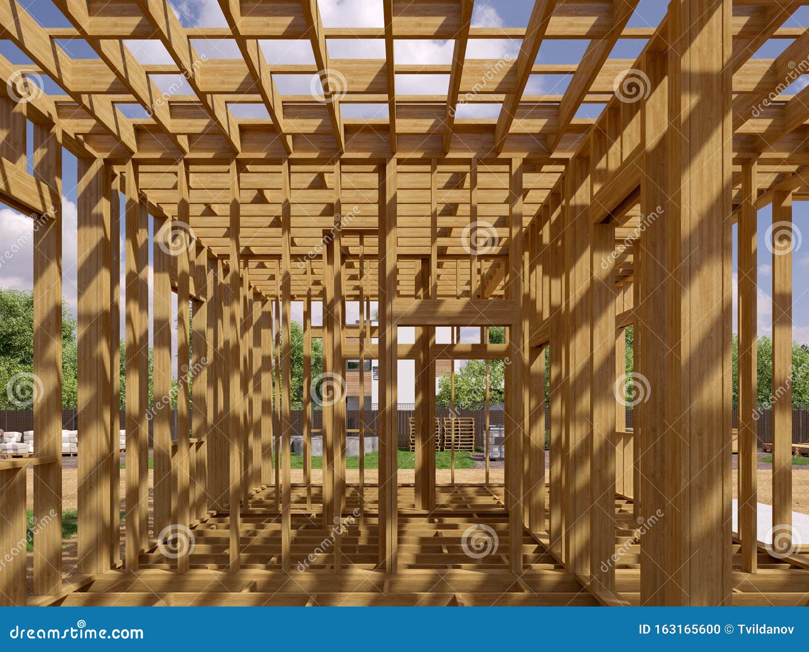 3d Render Image of Frame House. 3D Illustration of Frame House. Stock ...