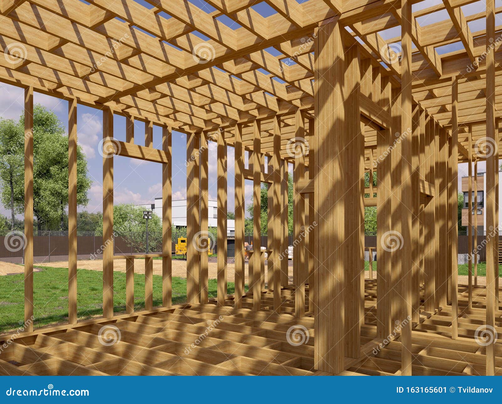 3d Render Image of Frame House. 3D Illustration of Frame House. Stock ...