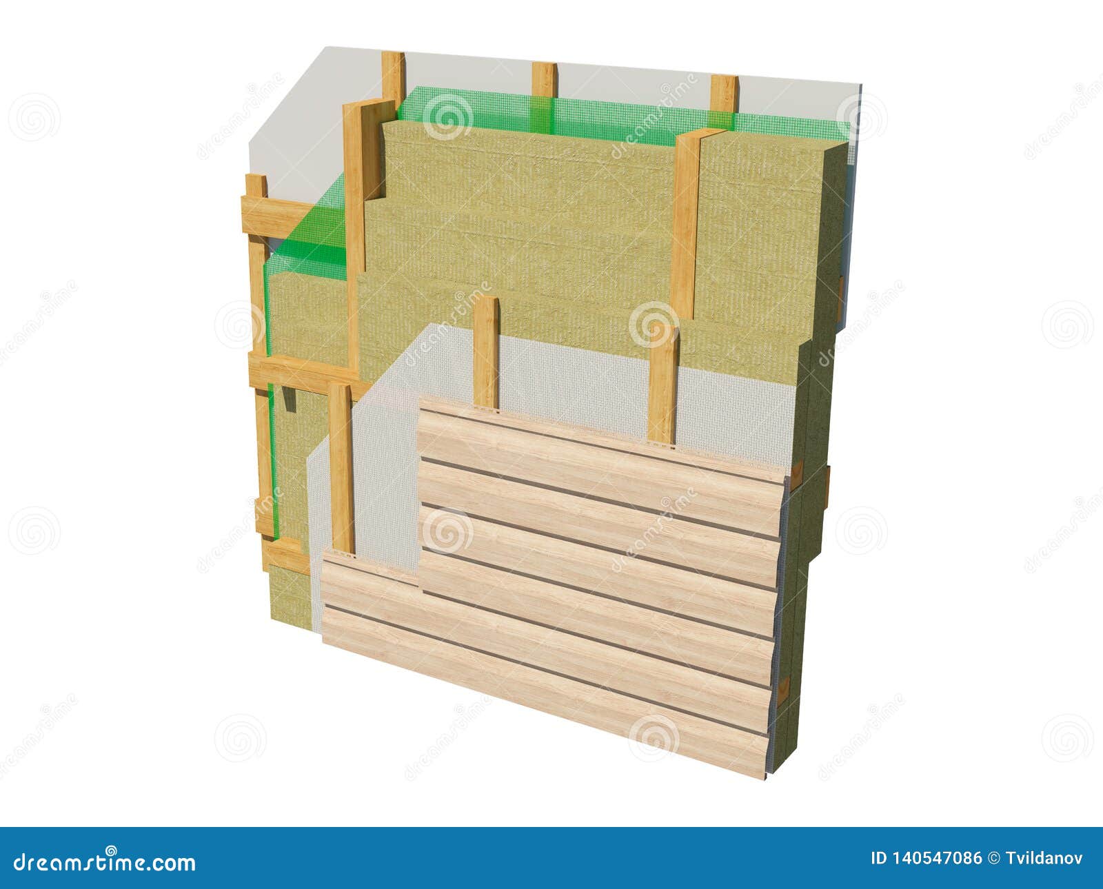 3d Render Image of Insulated Frame House Wall. Stock Illustration ...