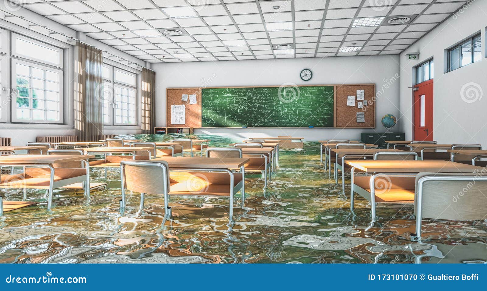 3d Render Image of an Interior of a Flooded Traditional School Class ...