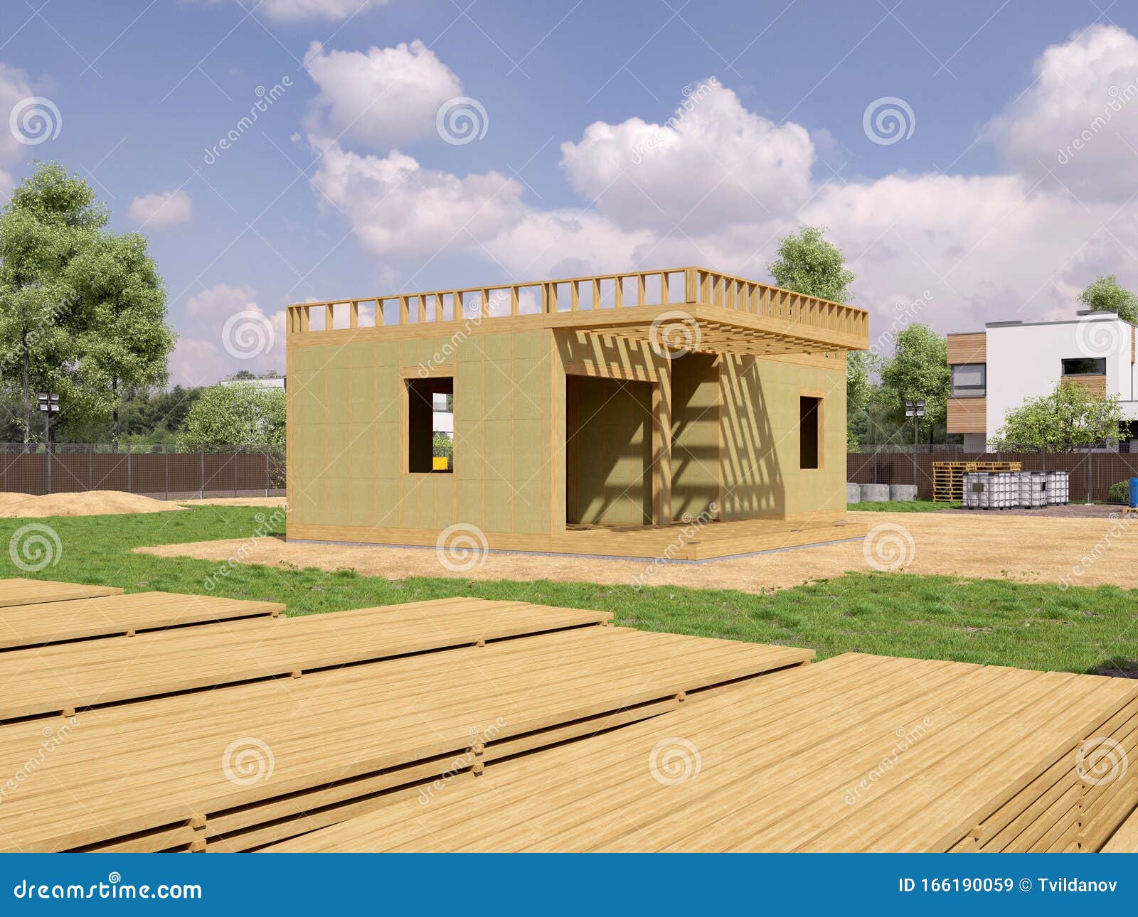 3d Render Image of Modern Frame House. 3D Illustration of Modern House ...