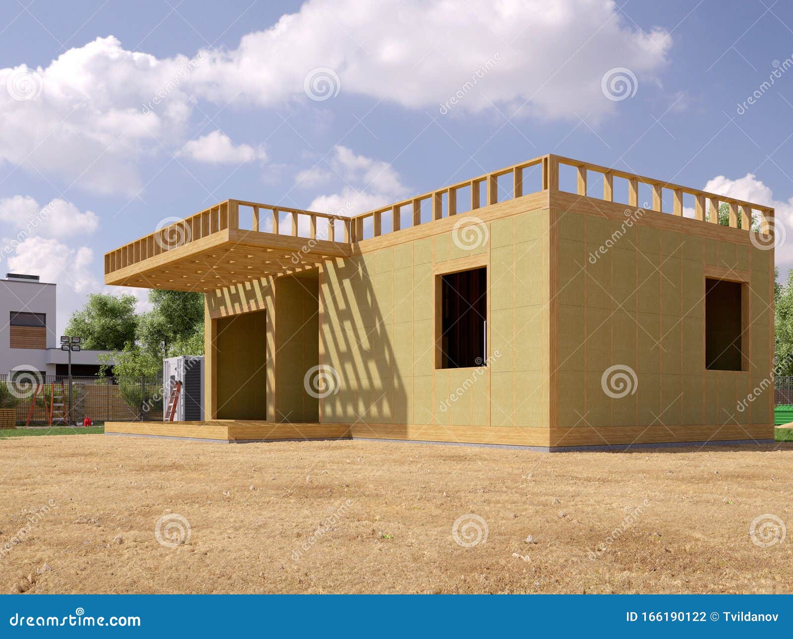 3d Render Image of Modern Frame House. 3D Illustration of Modern House ... 3d Render Image of Modern Frame House. 3D Illustration of Modern House ...