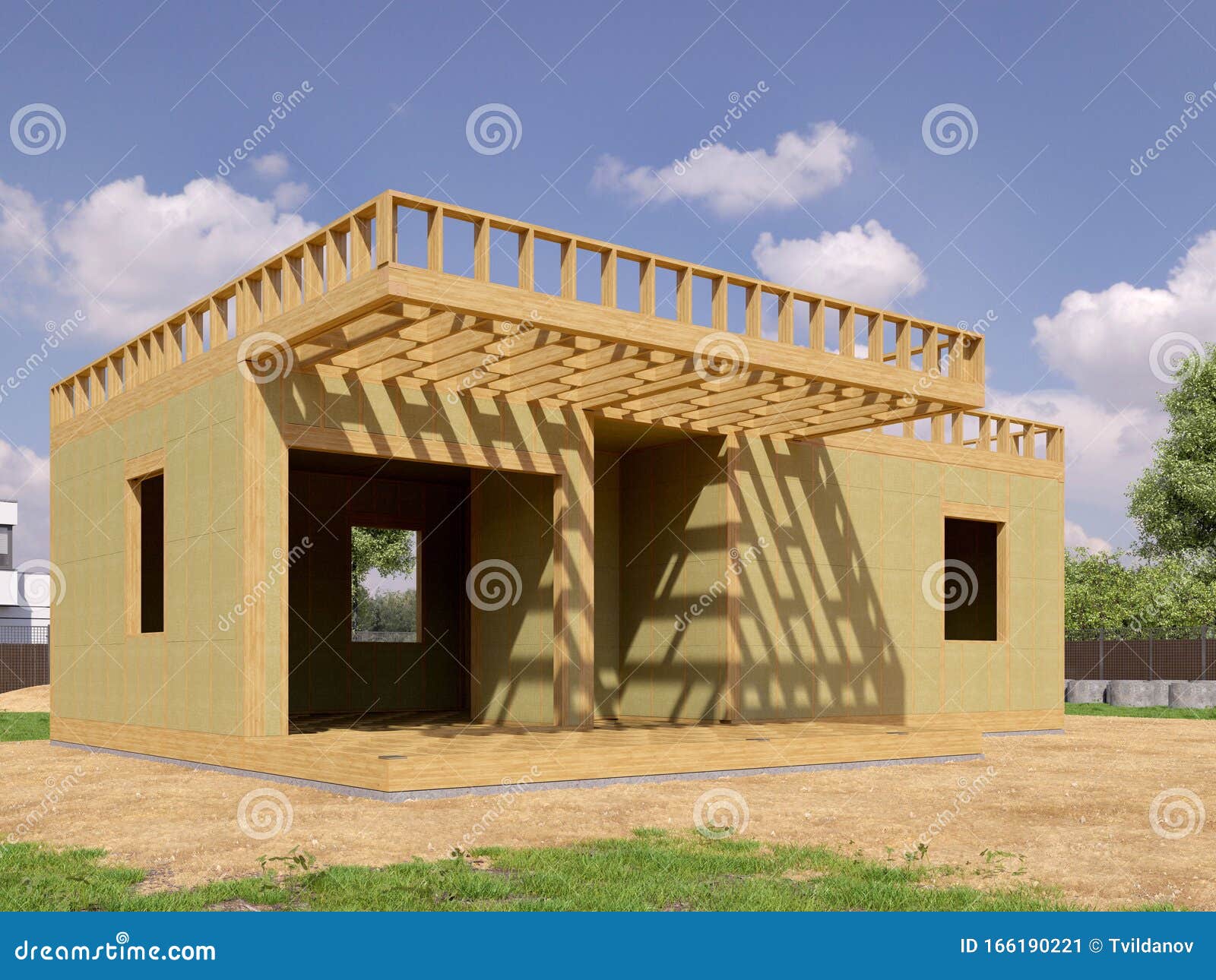 3d Render Image of Modern Frame House. 3D Illustration of Modern House ...