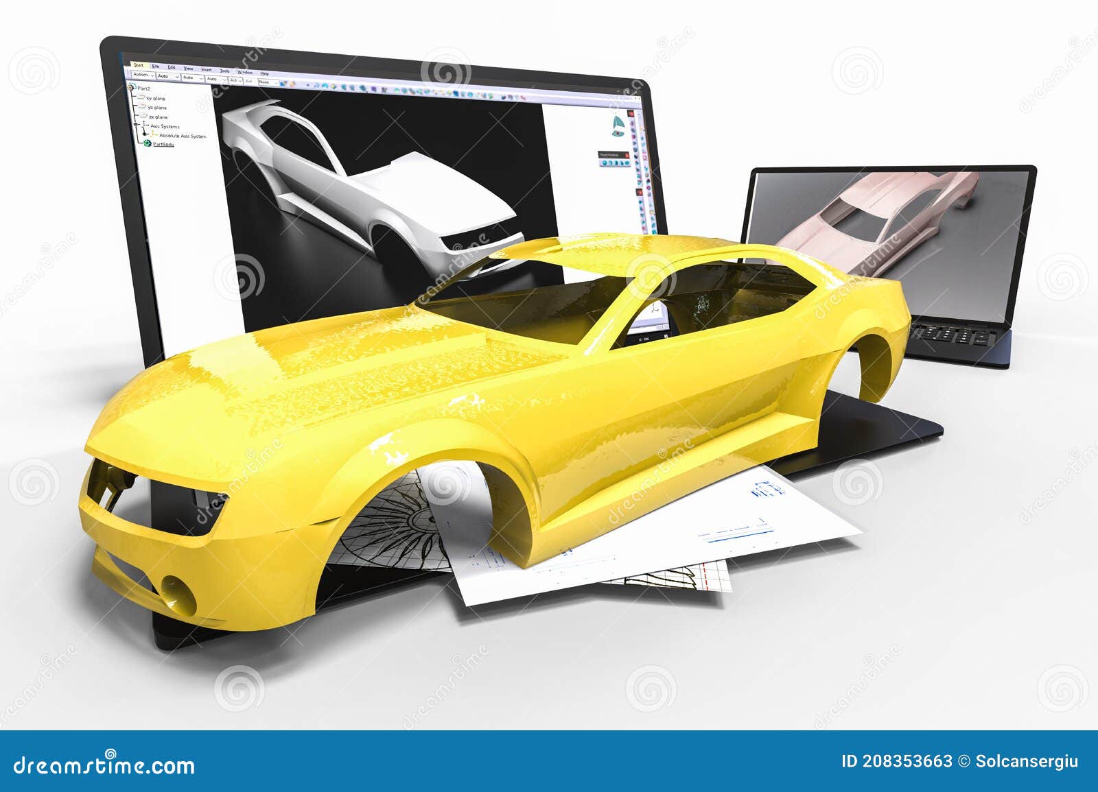 Computer Aided Design in Automotive Design Stock Illustration ...