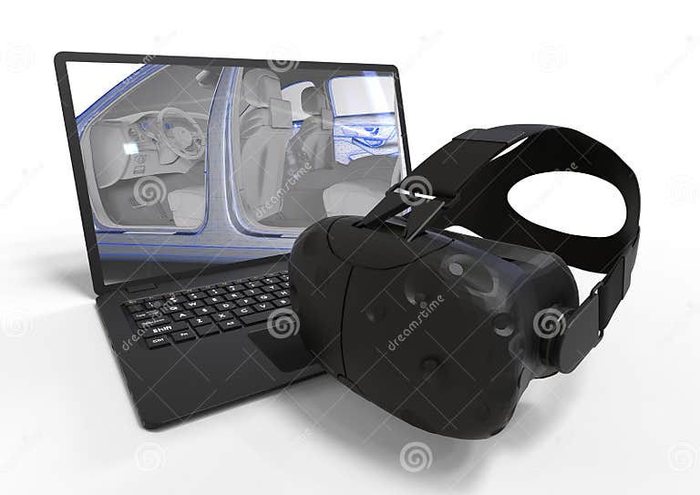 3D Render Image Representing CAD Process with VR Stock Illustration ...