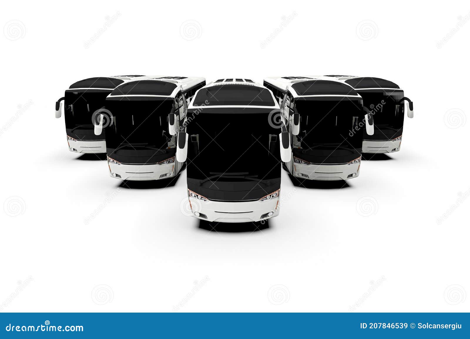 3D Render Image Representing a Fleet of Buses Stock Illustration ...
