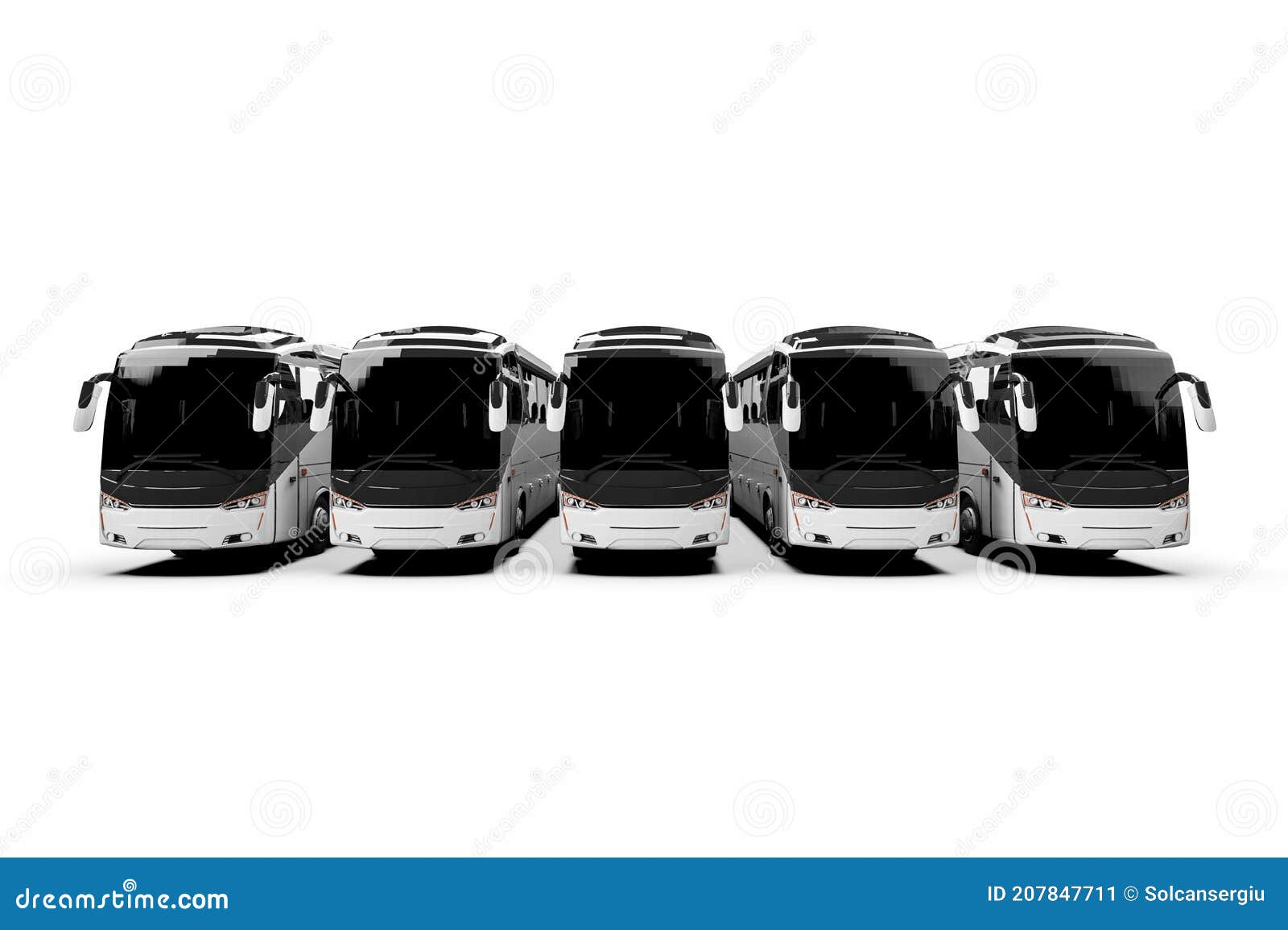 3D Render Image Representing a Fleet of Buses Stock Illustration ...