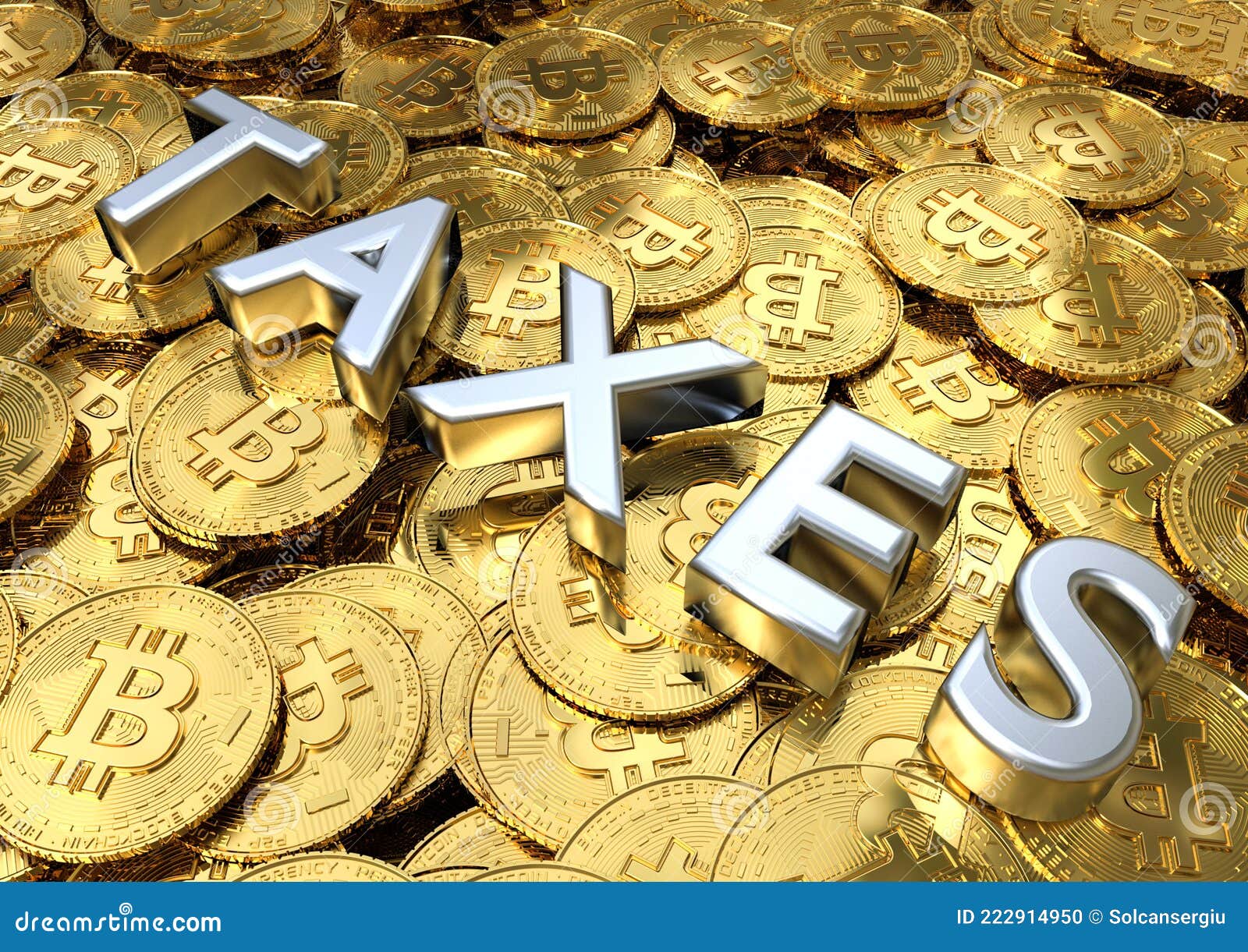 3D Render Image Representing a Stack of Crypto Coins with Tax Word on ...