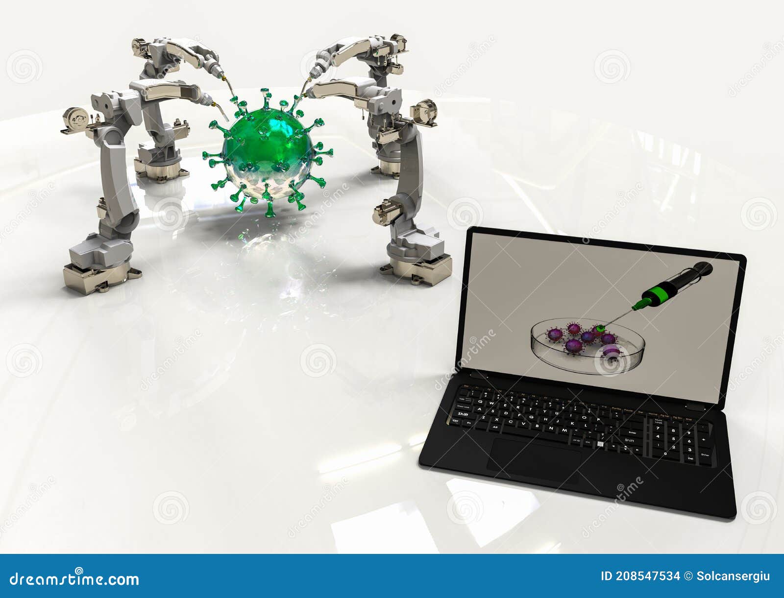 3D Render Image Representing a Virus Being Manipulated by Robots Stock ...