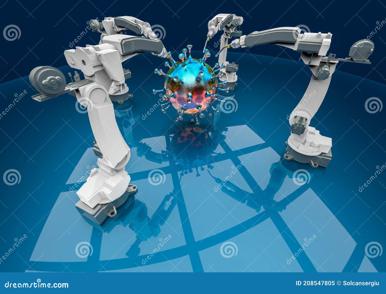 3D Render Image Representing a Virus Being Manipulated by Robots Stock ...