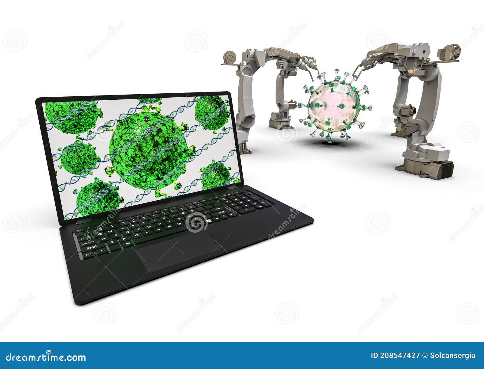 3D Render Image Representing a Virus Being Manipulated by Robots Stock ...