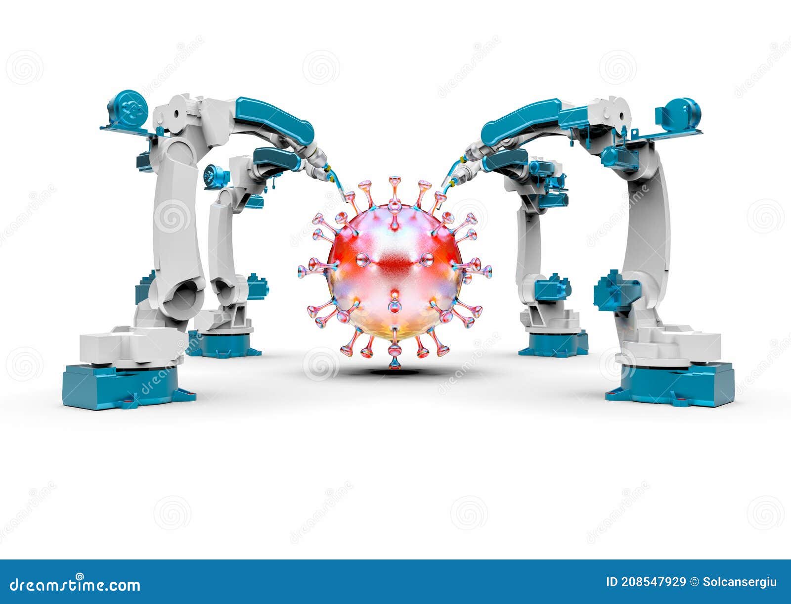 3D Render Image Representing a Virus Being Manipulated by Robots Stock ...