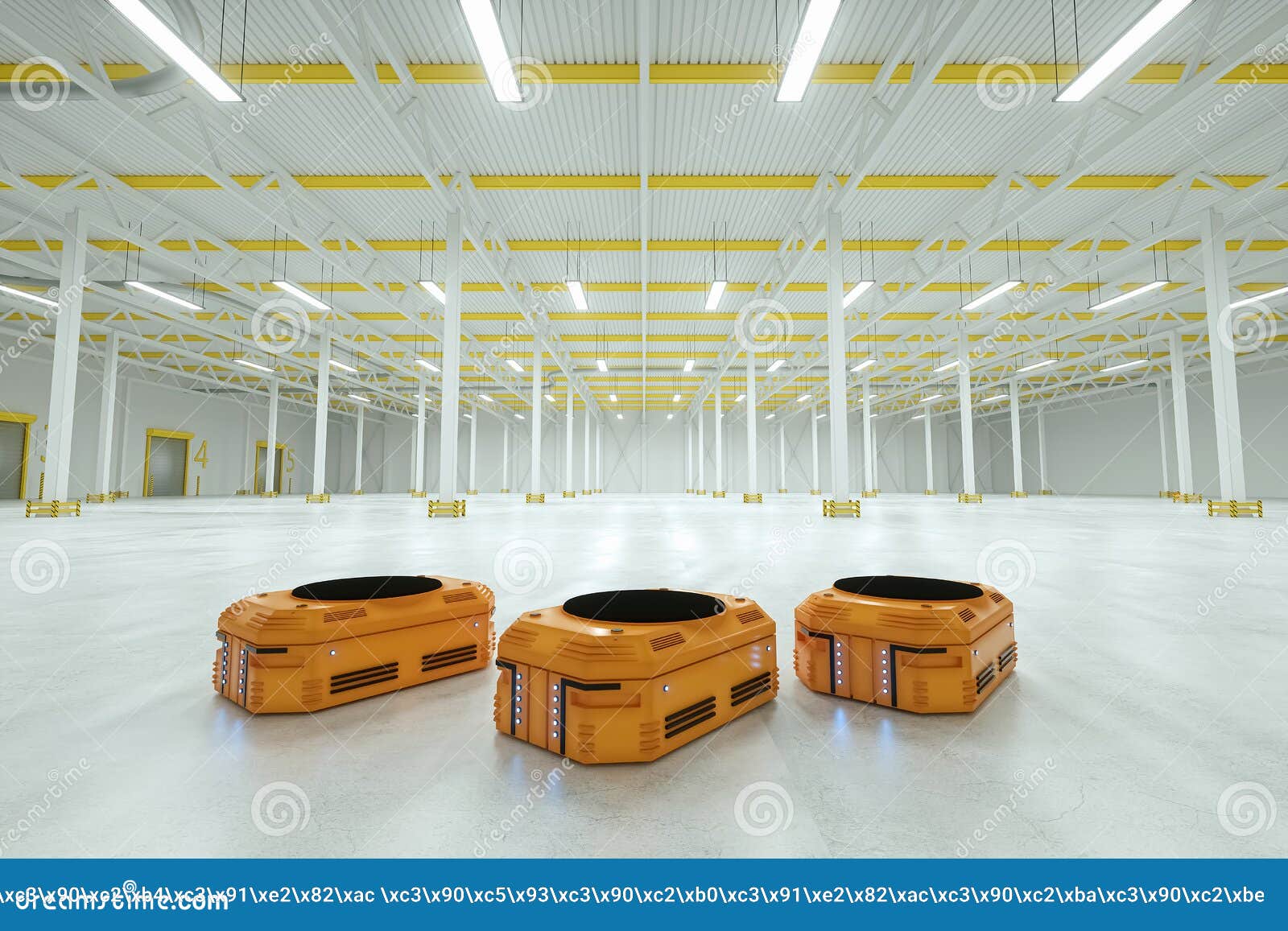 3D Render Industrial Robots for Sorting and Transferring in an Empty ...