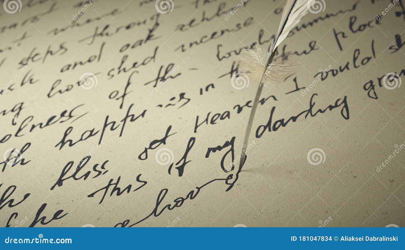 3d Render Ink Pen Writes Poetry on Old Paper Stock Illustration ...