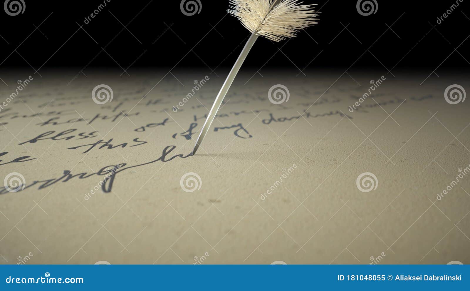 3d Render Ink Pen Writes Poetry on Old Paper Stock Illustration ...