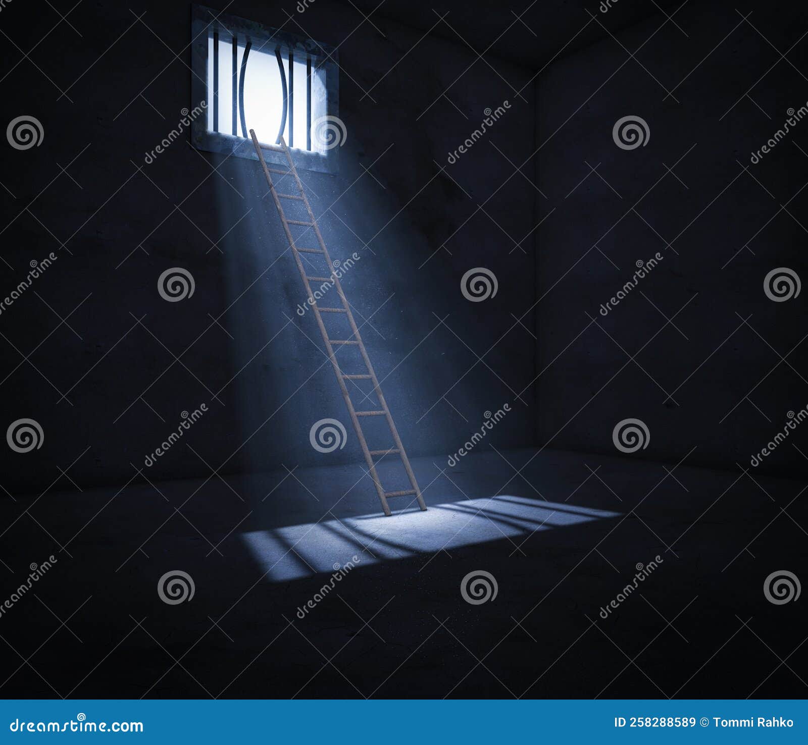 3d Render Inside Of A Prison Cell With Ladder Leading To A Window Stock ...