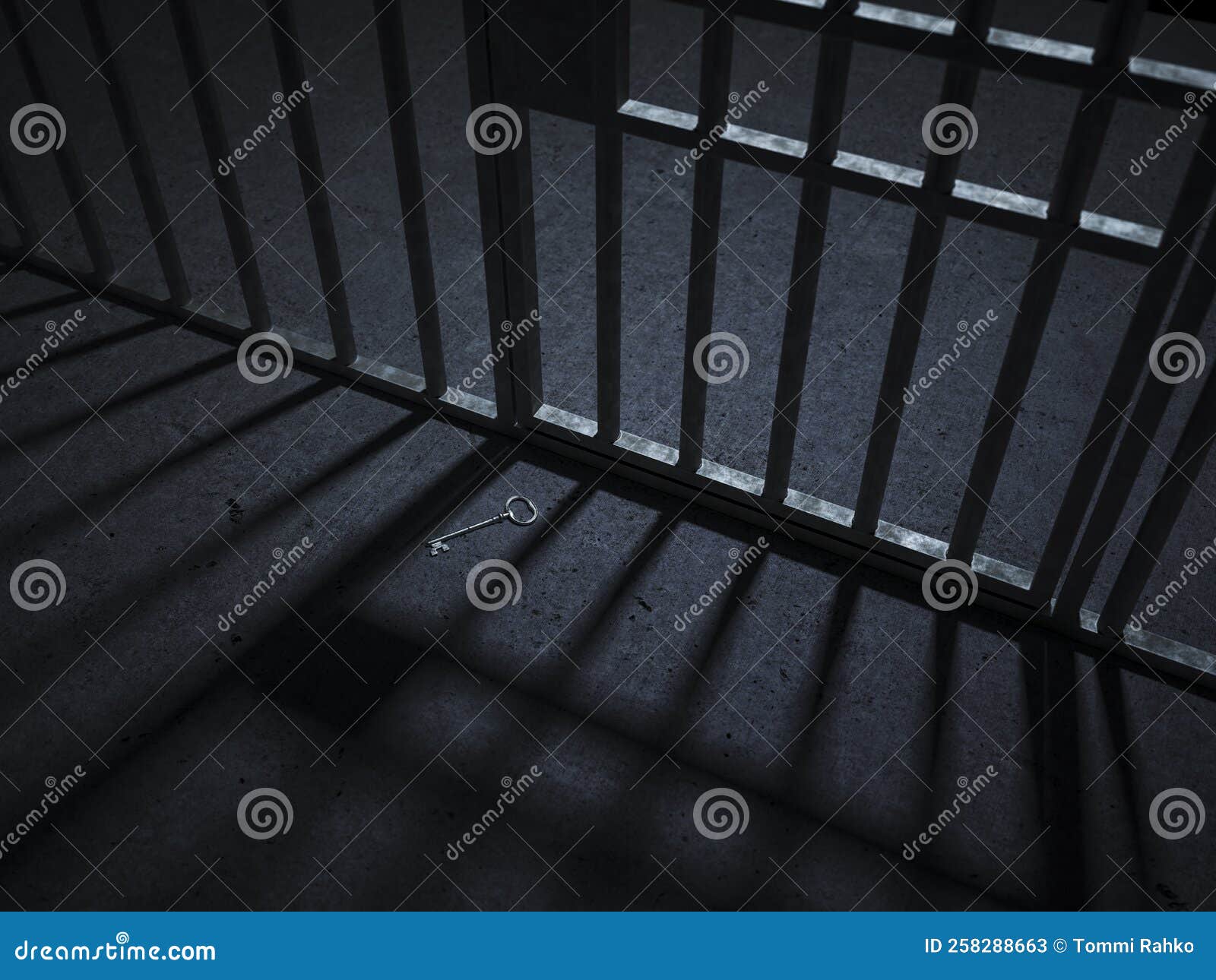 3d Render of a Key on the Floor of a Prison Cell Stock Illustration ...