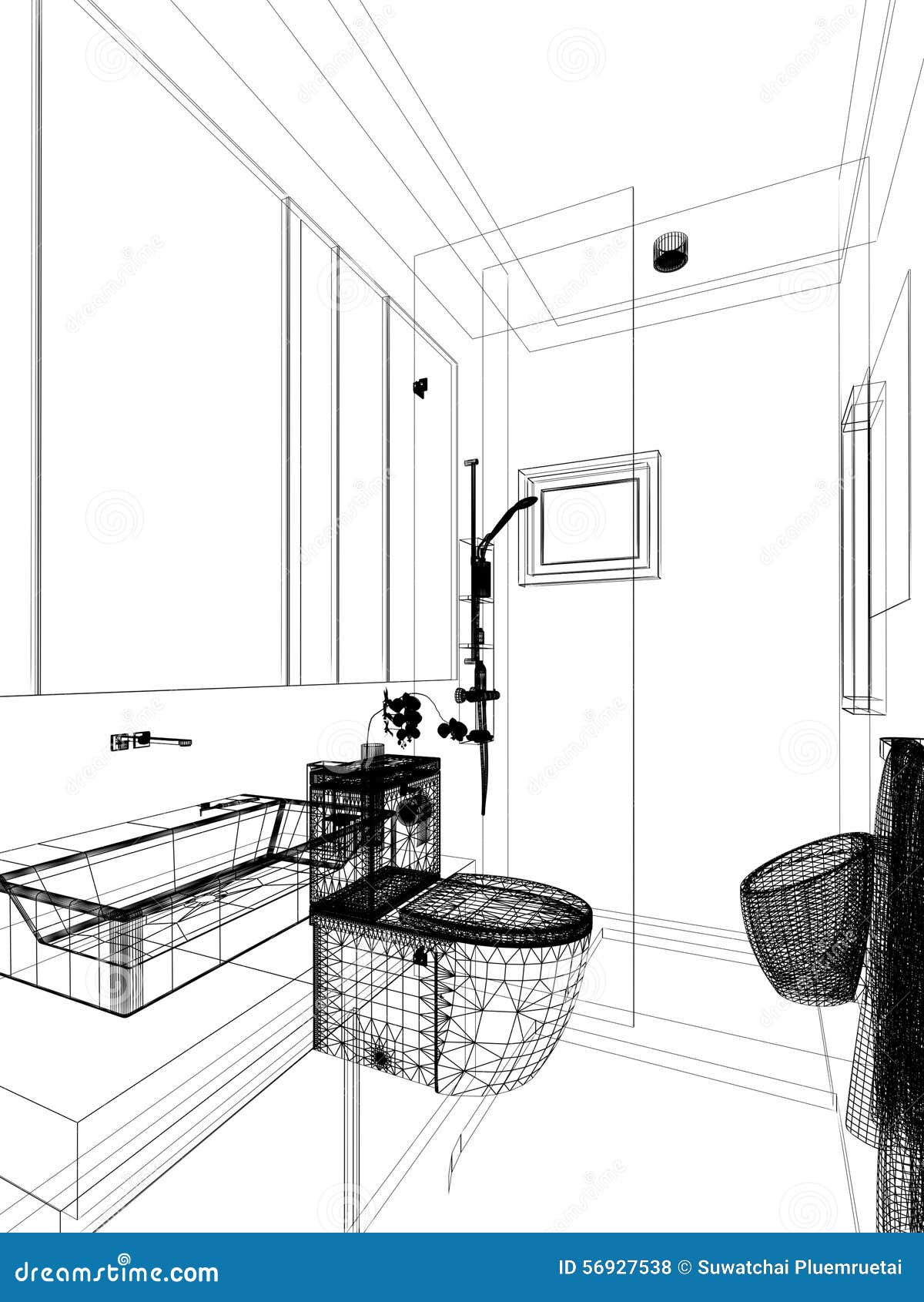 3d Render of Interior Bathroom Stock Illustration - Illustration of ...