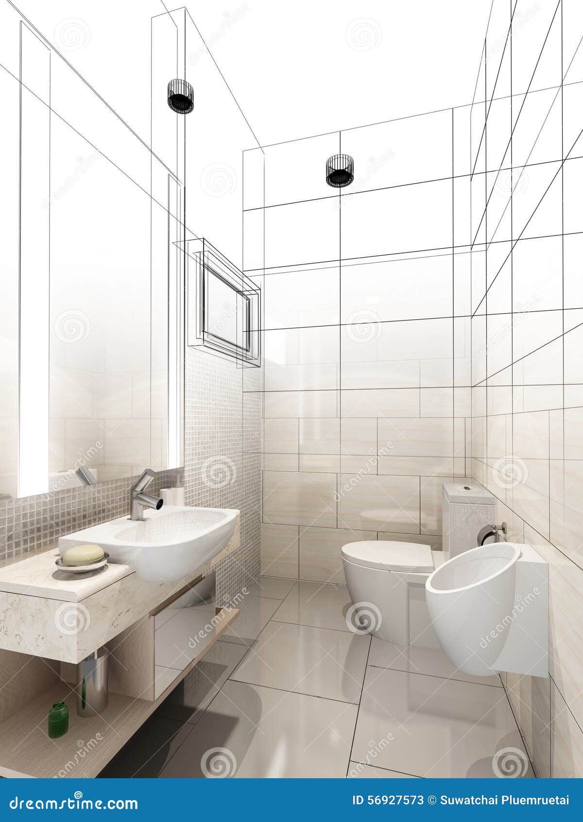 3d Render of Interior Bathroom Stock Illustration - Illustration of ...