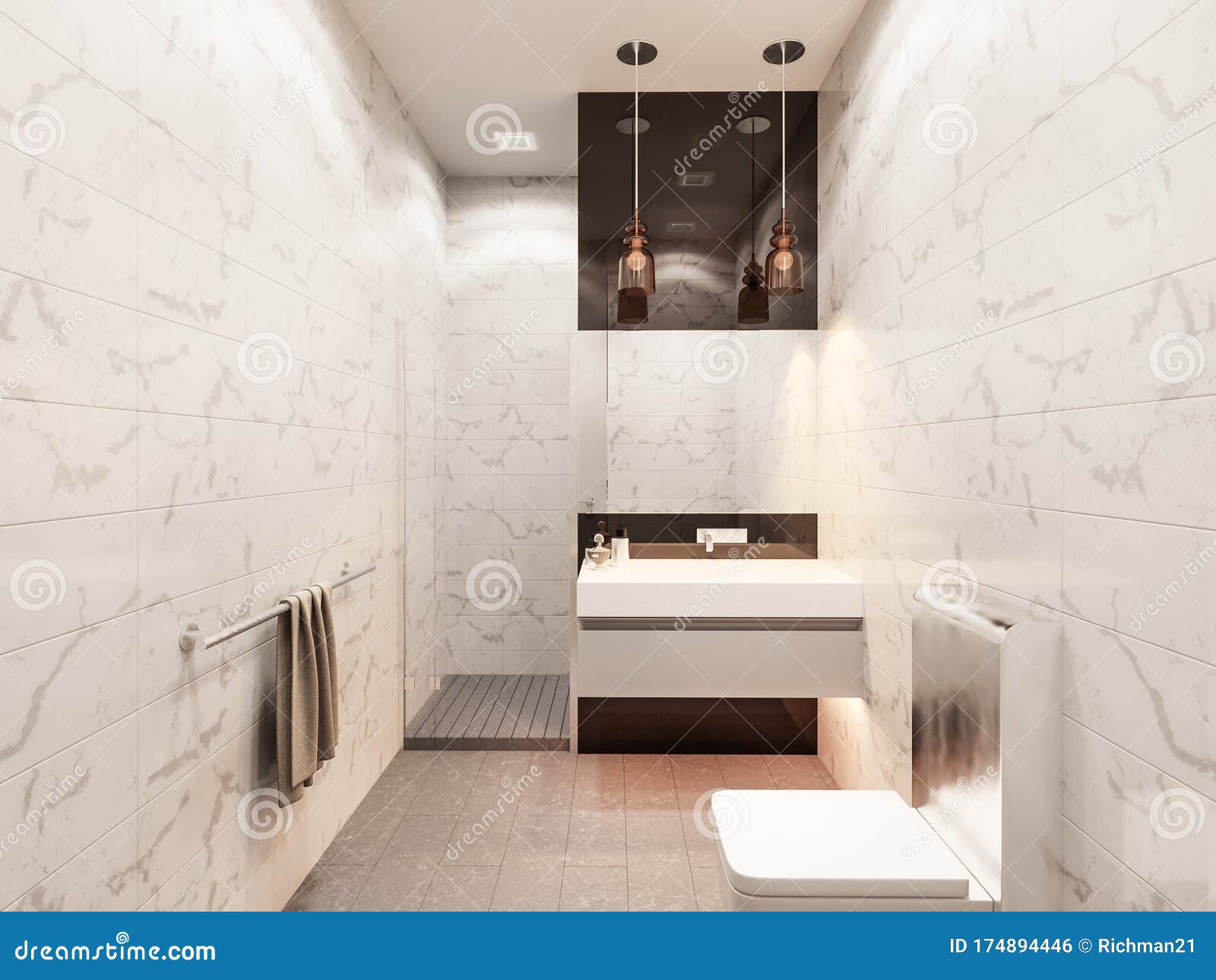 3D Render of the Interior of the Bathroom with Shower Stock ...