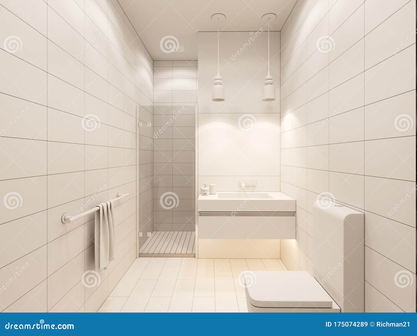 3D Render of the Interior of the Bathroom with Shower Stock ...