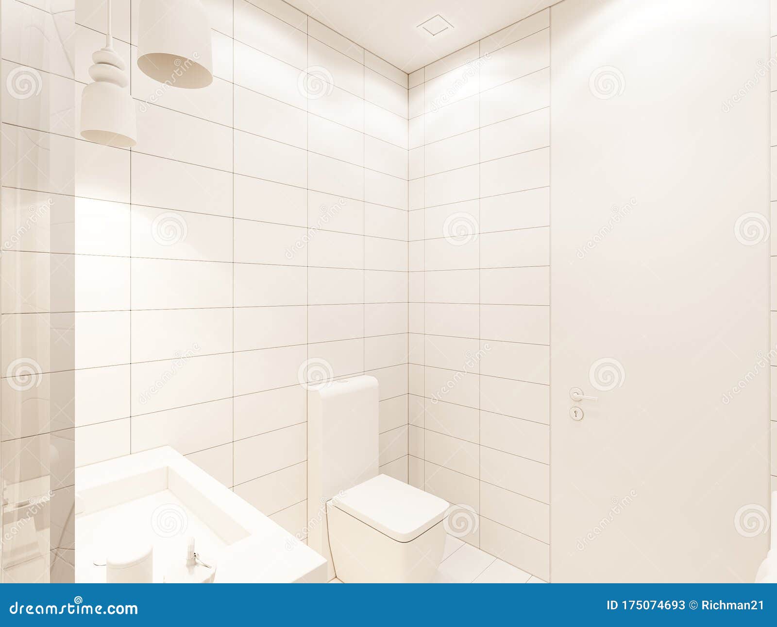 3D Render of the Interior of the Bathroom with Shower Stock ...