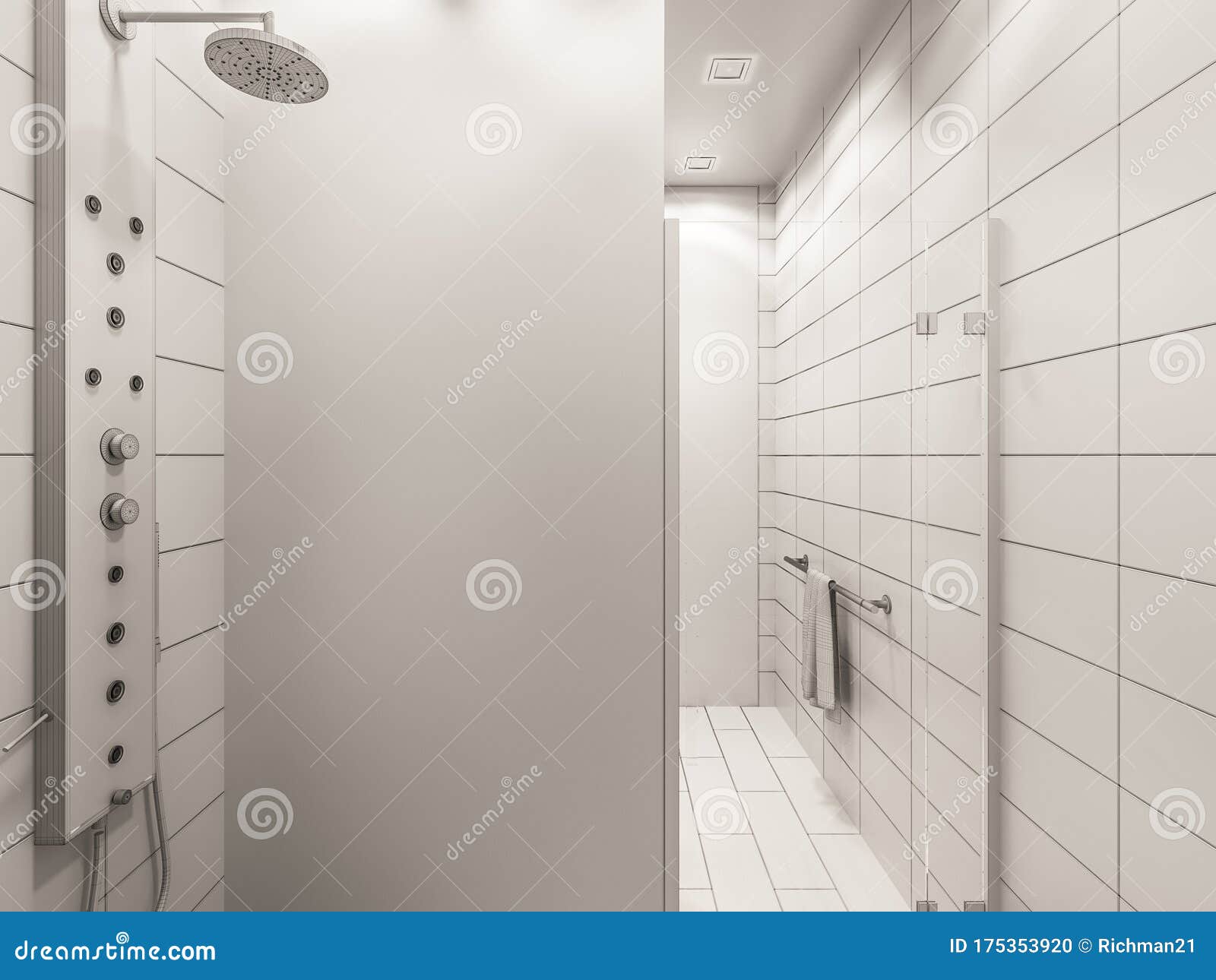 3D Render of the Interior of the Bathroom with Shower Stock ...