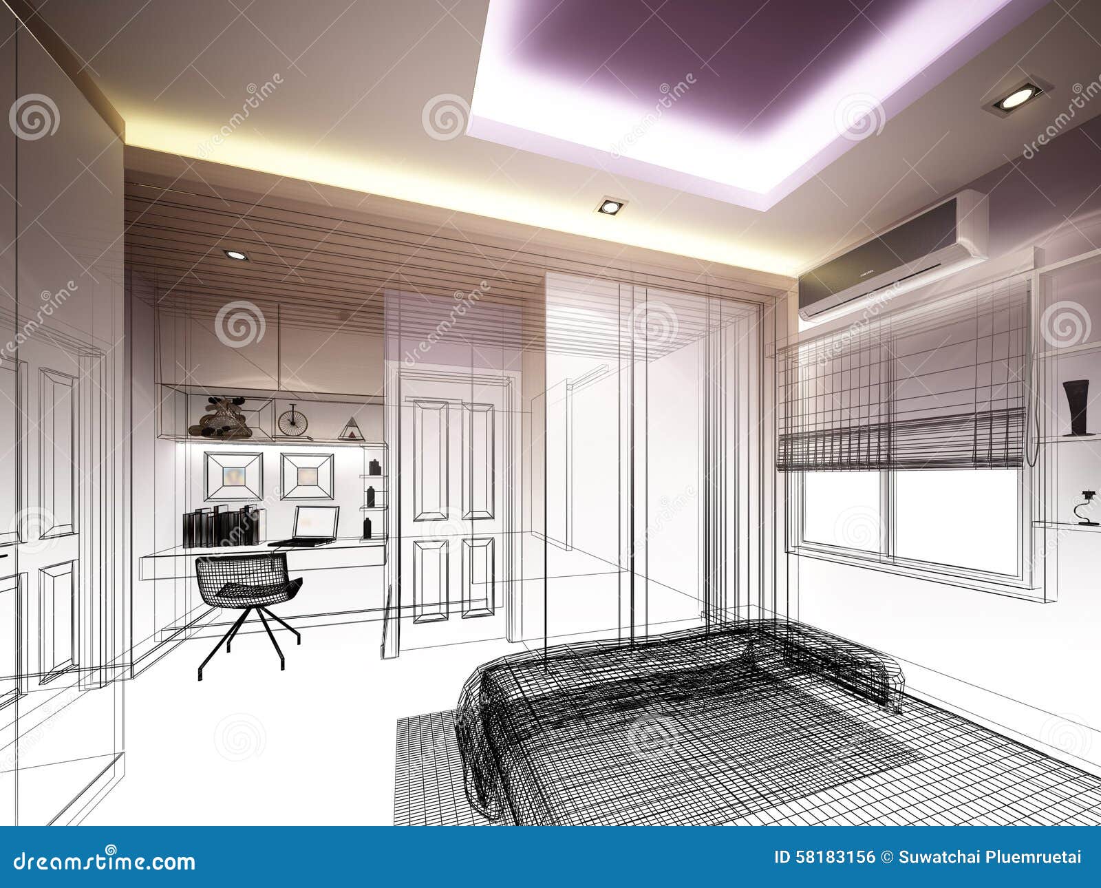 3d Render of Interior Bedroom Stock Illustration - Illustration of ...