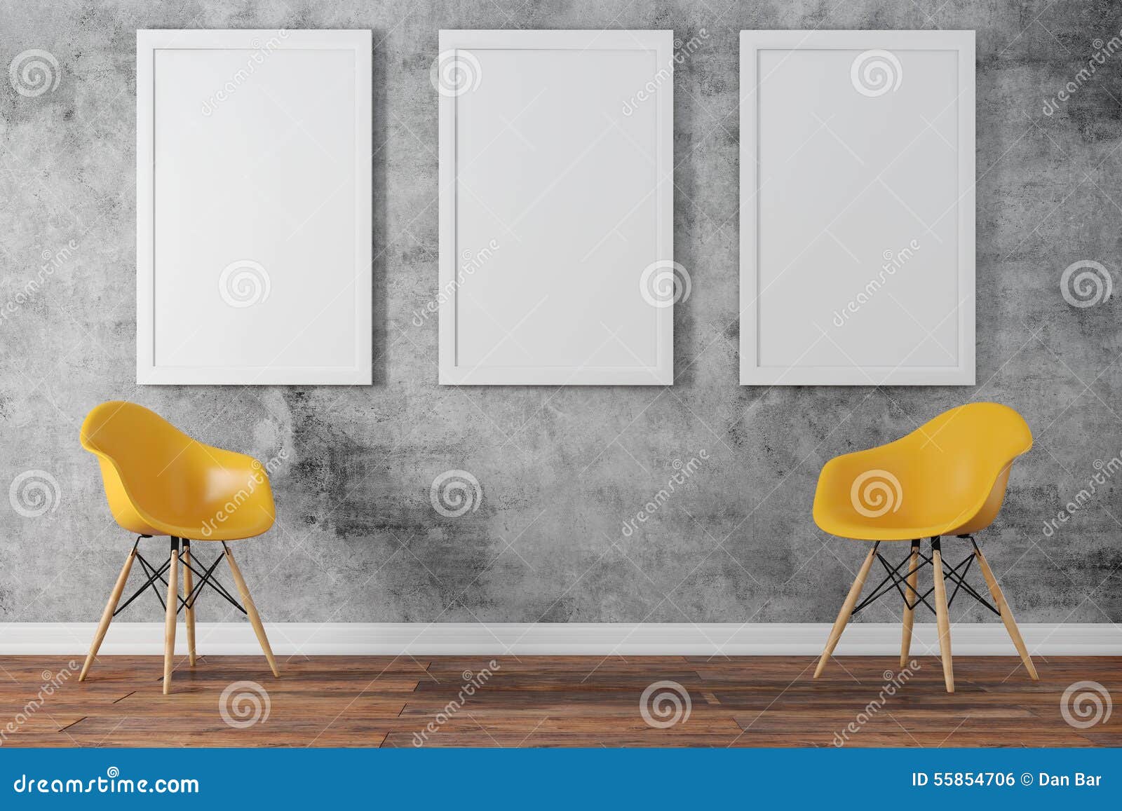 3d Render of Interior with a Blank Frames and Wooden Floor Stock ...