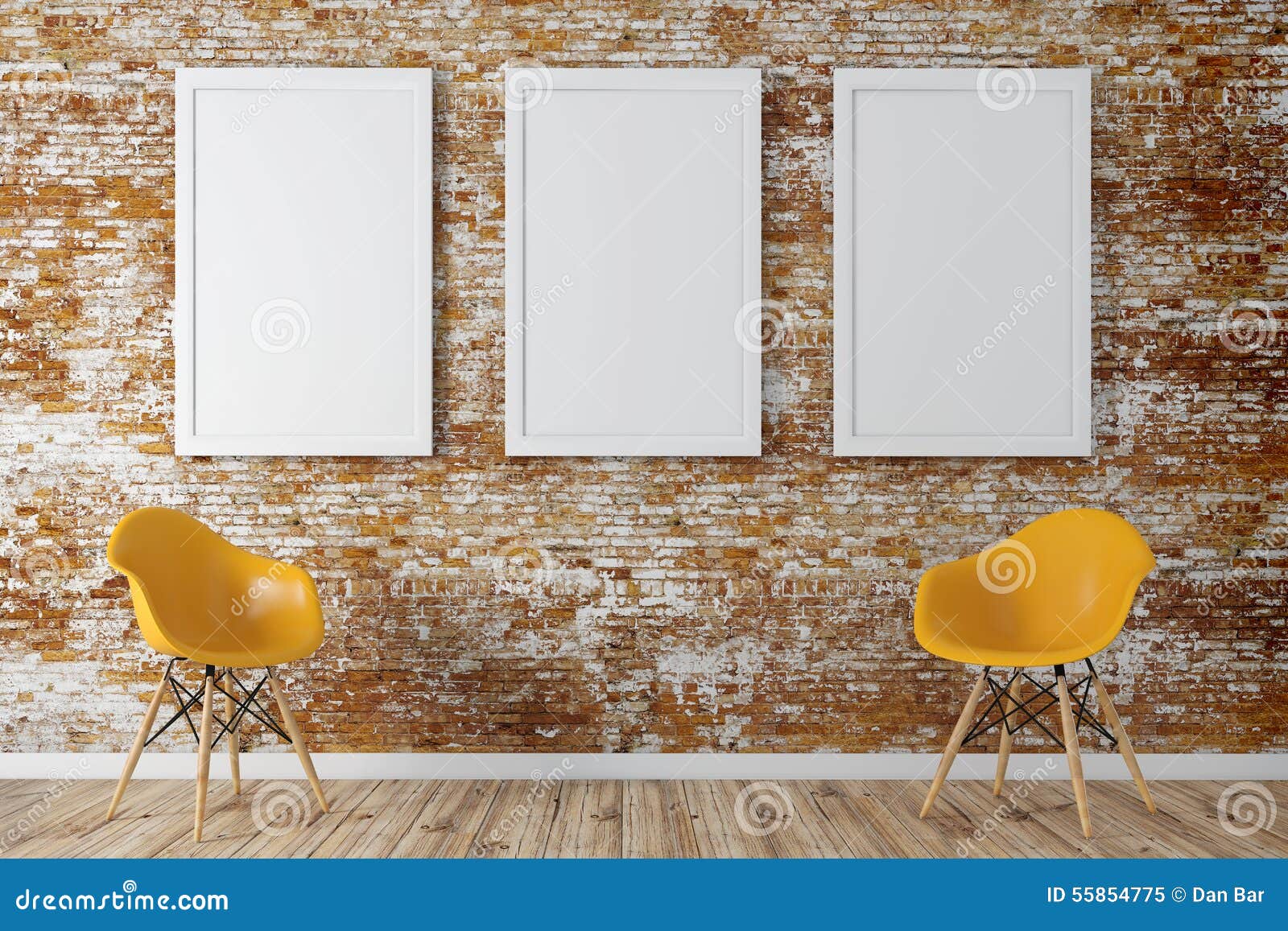 3d Render of Interior with a Blank Frames and Wooden Floor Stock ...