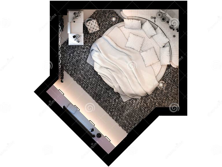 3d Render Interior Design Bedroom Displayed in the Polygon Mesh. Stock ...