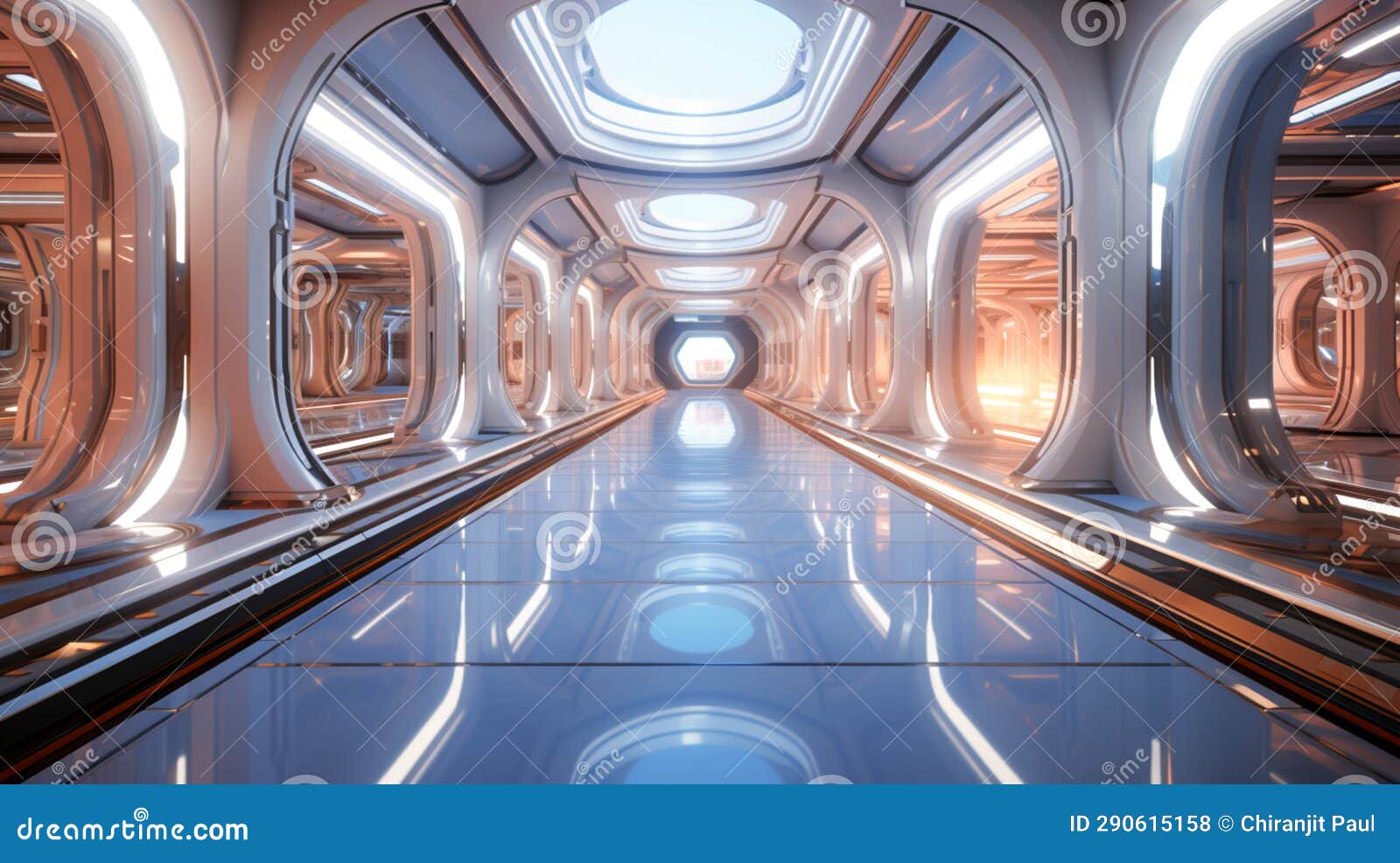 3d Render Interior Futuristic Hallway Stock Illustration - Illustration ...