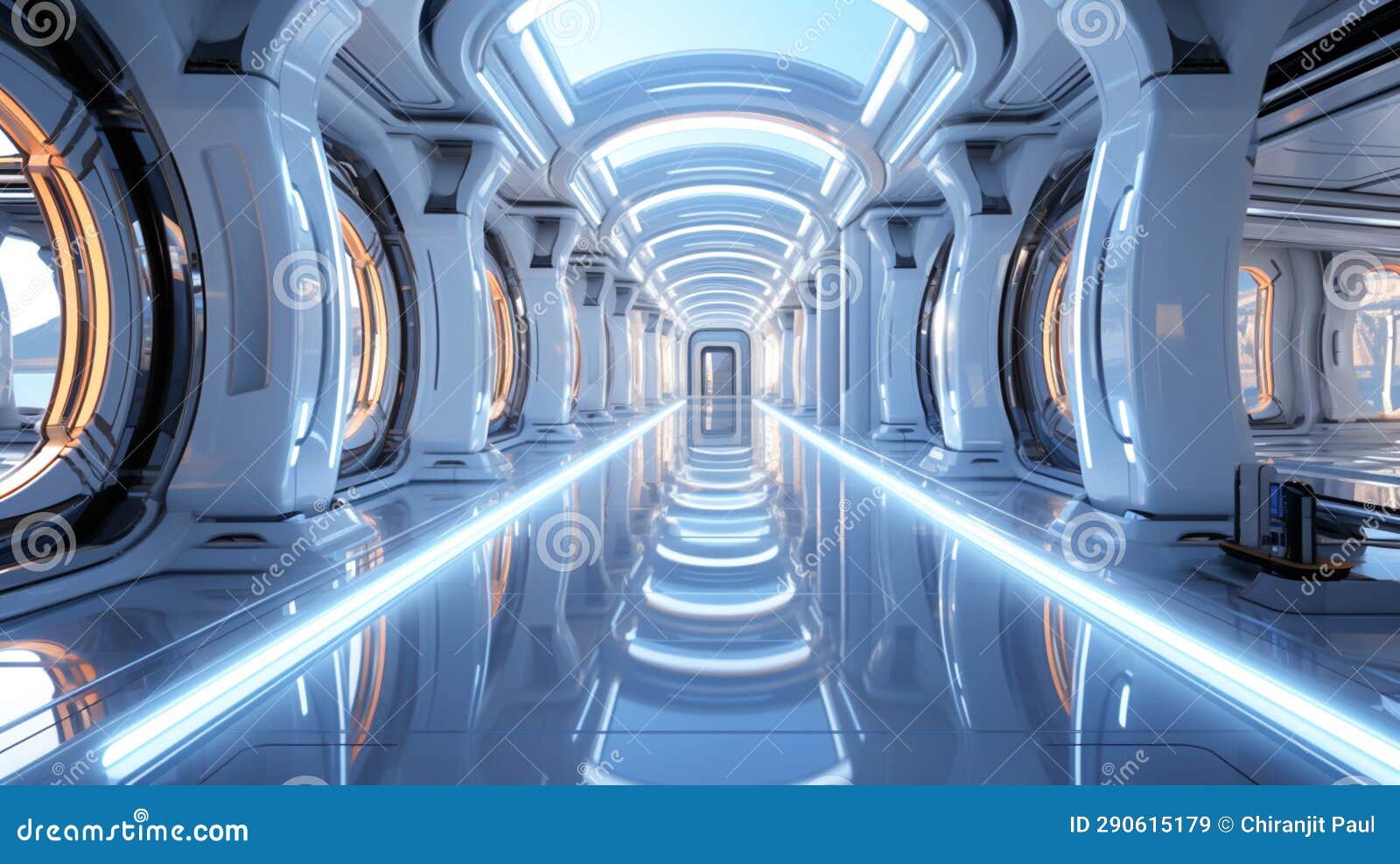 3d Render Interior Futuristic Hallway Stock Illustration - Illustration ...