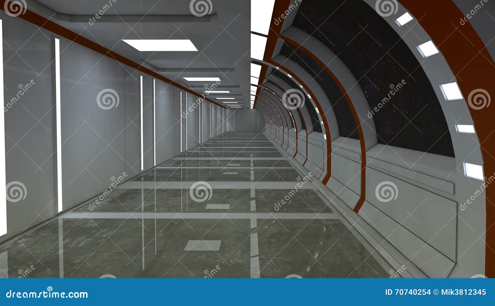 3d Render Interior. Futuristic Hallway Stock Illustration ...