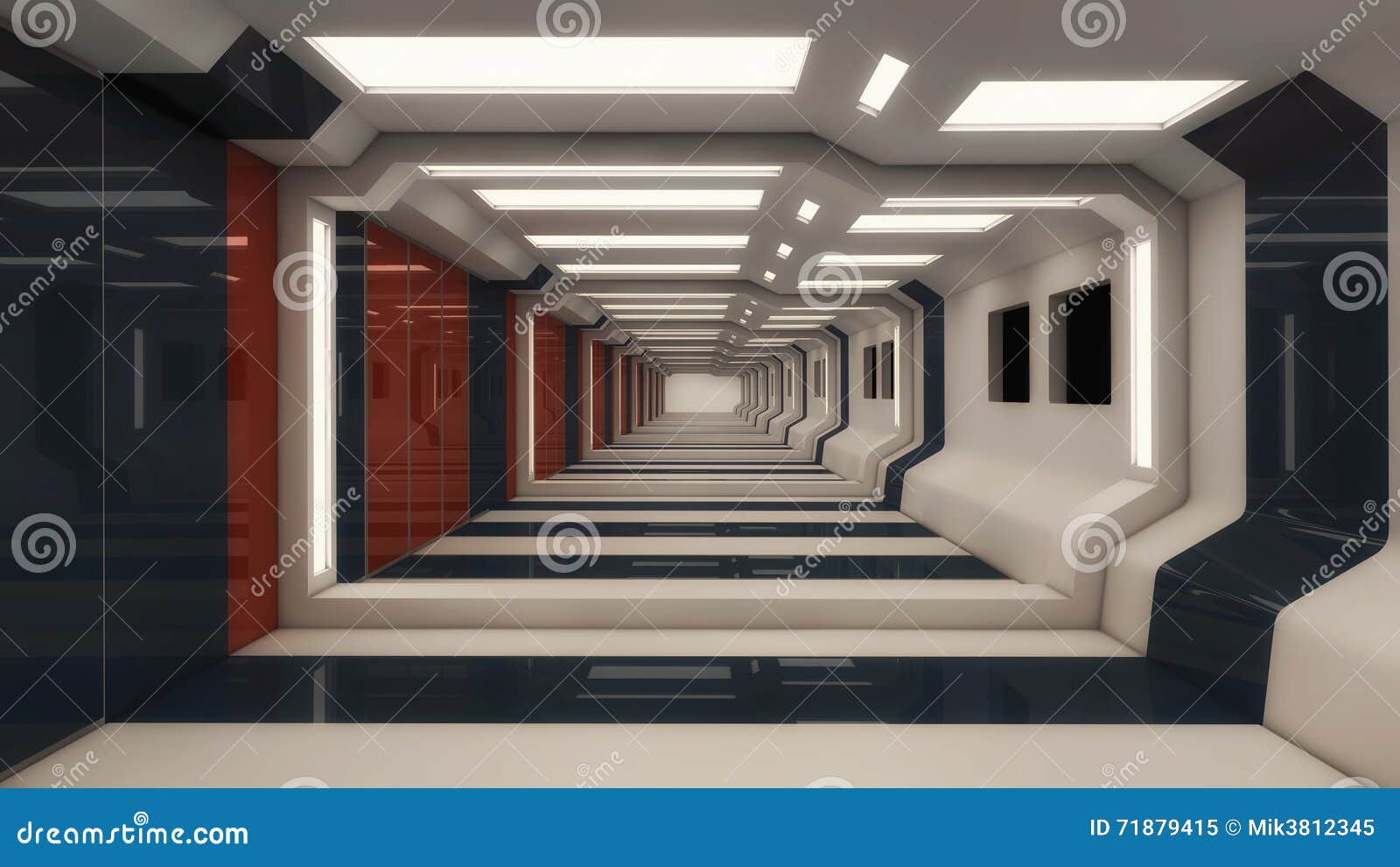3d Render Interior. Futuristic Hallway Stock Illustration ...
