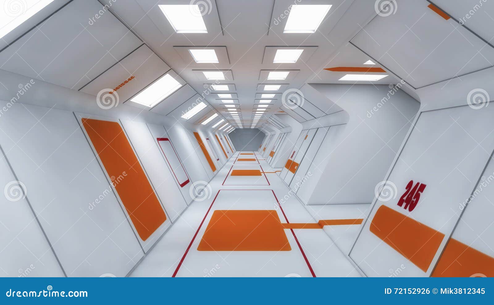 3d Render Interior. Futuristic Hallway Stock Illustration ...