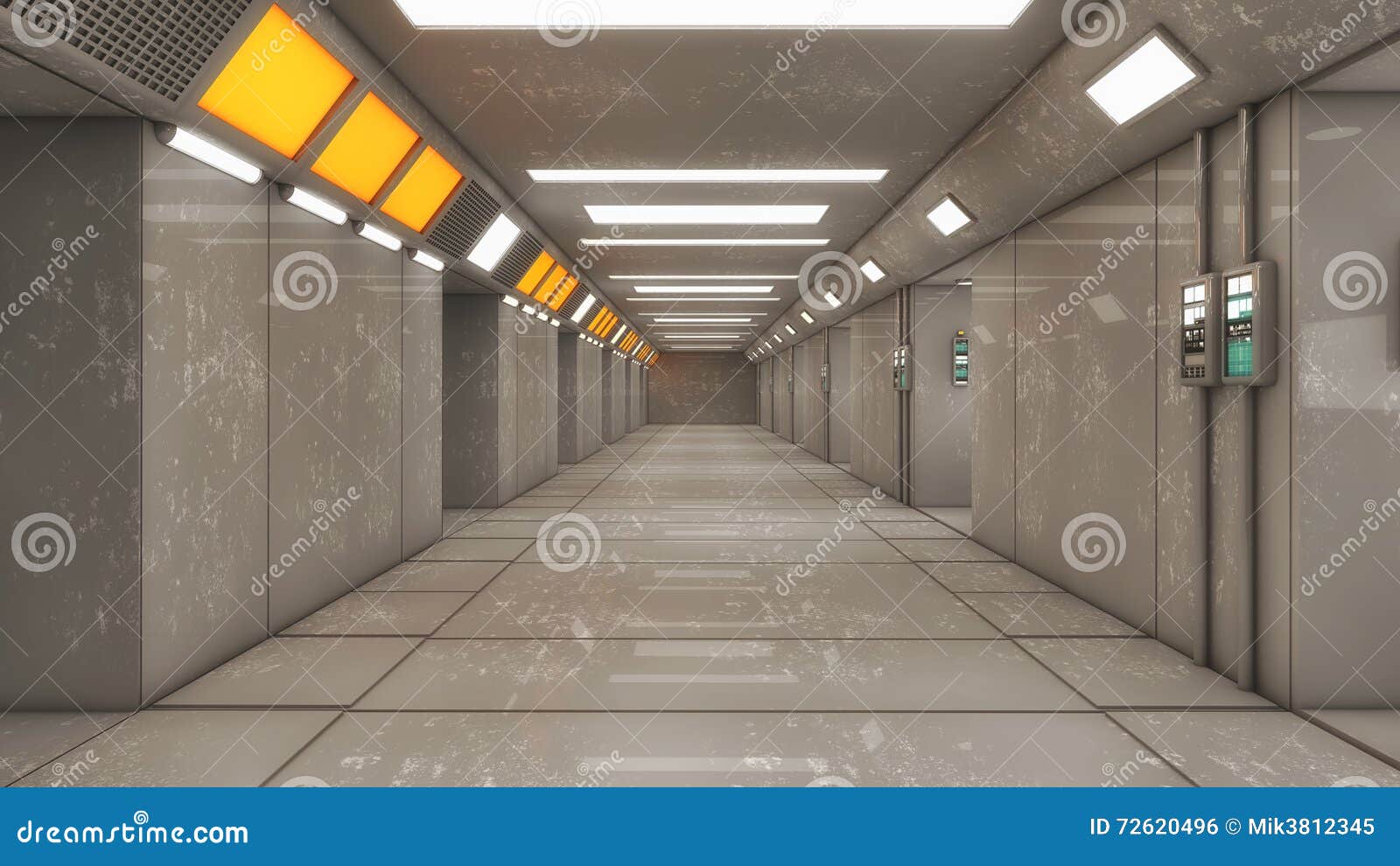3d Render Interior. Futuristic Hallway Stock Illustration ...