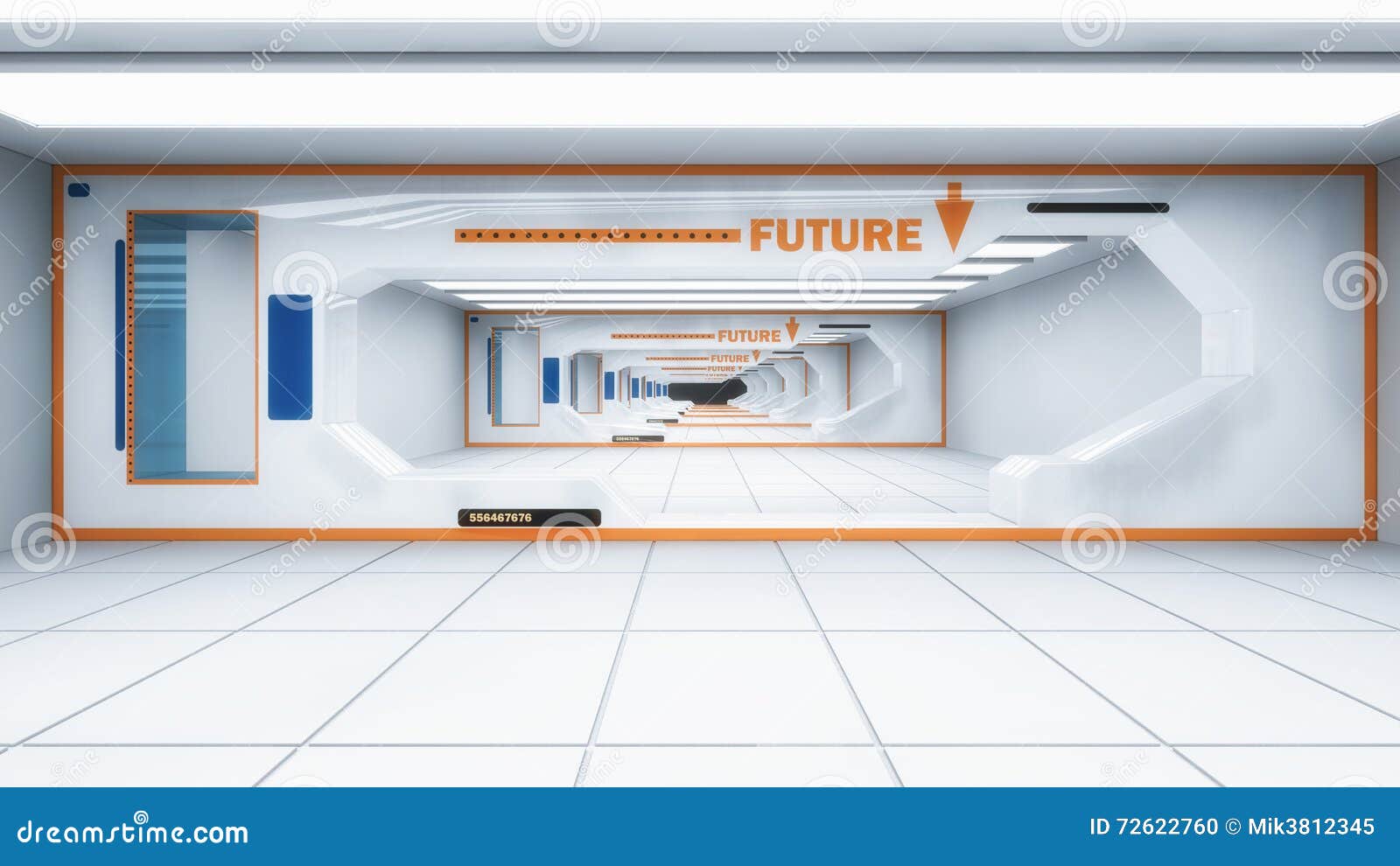Futuristic Hallway With Angular Glass Structures Stock Image ...