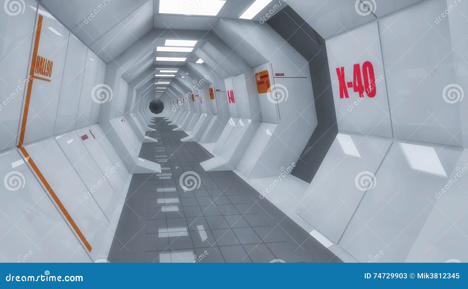 3d Render Interior. Futuristic Hallway Stock Illustration ...