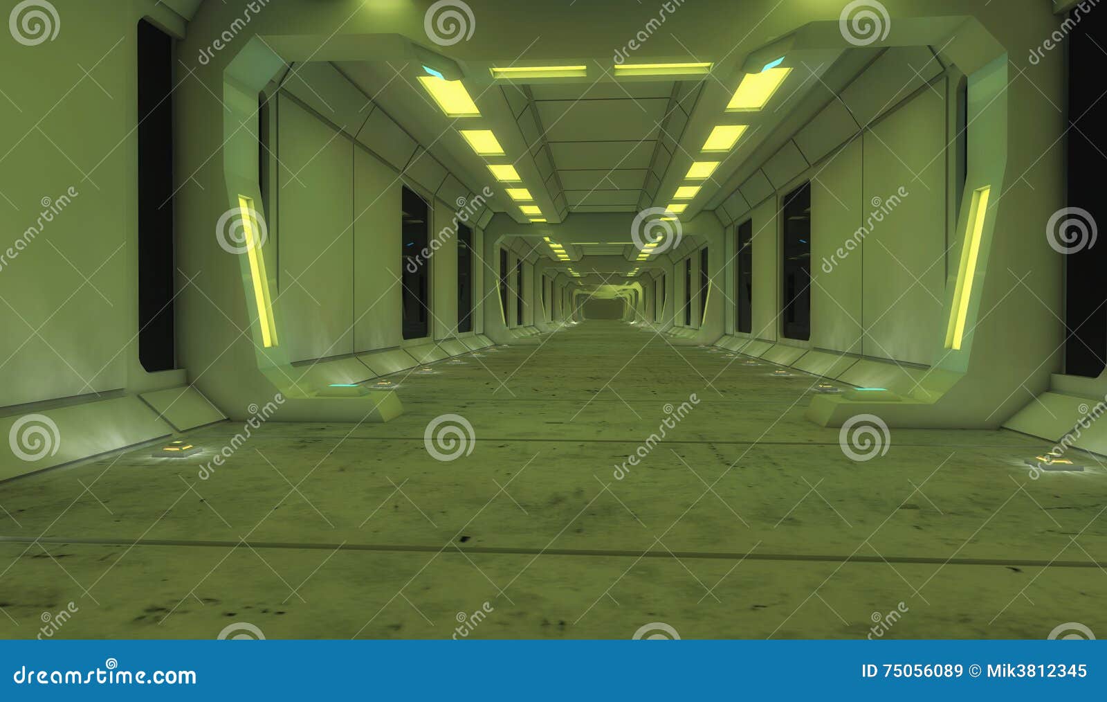 3d Render Interior. Futuristic Hallway Stock Illustration ...