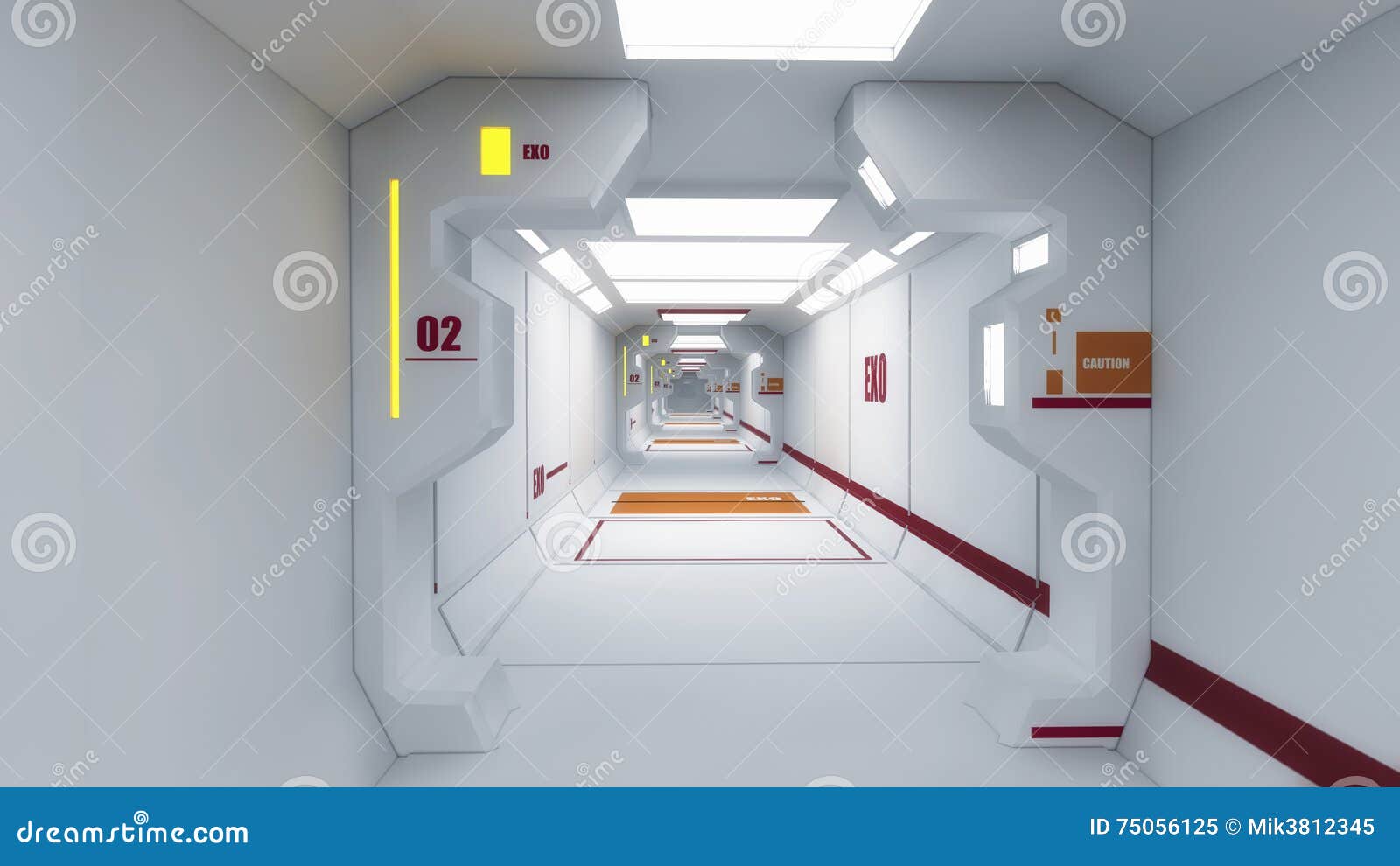 3d Render Interior. Futuristic Hallway Stock Illustration ...