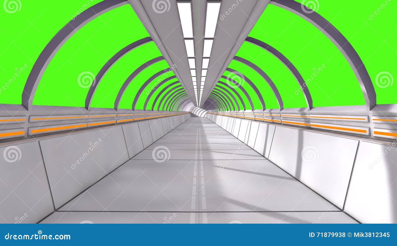 3d Render Interior. Futuristic Hallway and Green Screen Stock ...