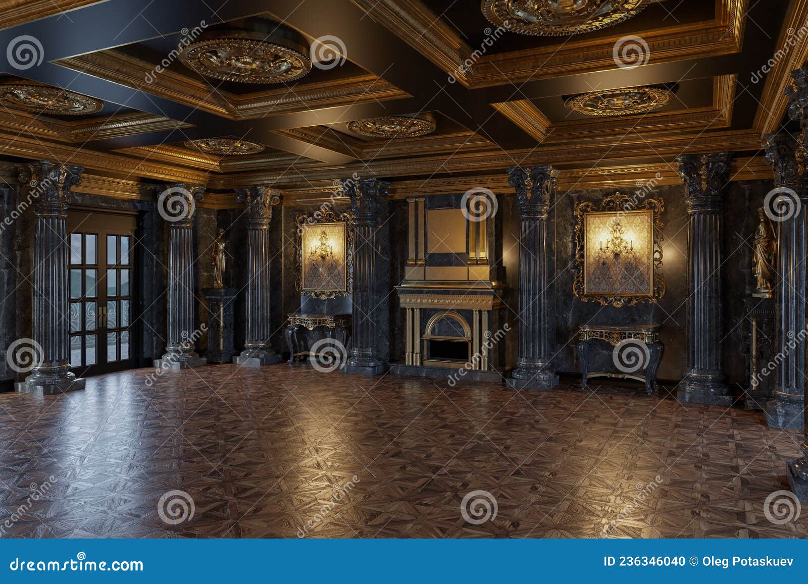 3d Render of the Interior of the Hall in a Classic Style Stock ...