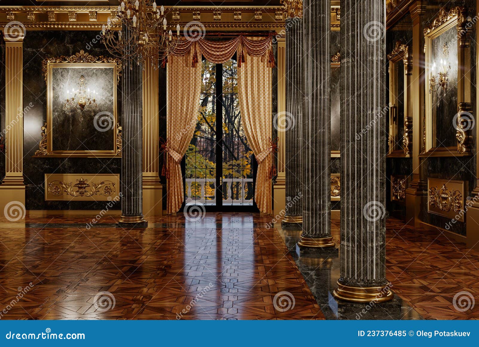 3d Render of the Interior of the Hall in a Classic Style Stock ...