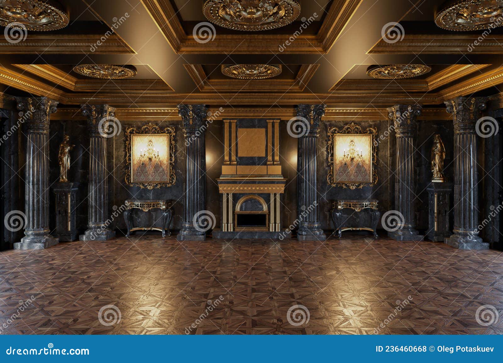 3d Render of the Interior of the Hall in a Classic Style Stock ...