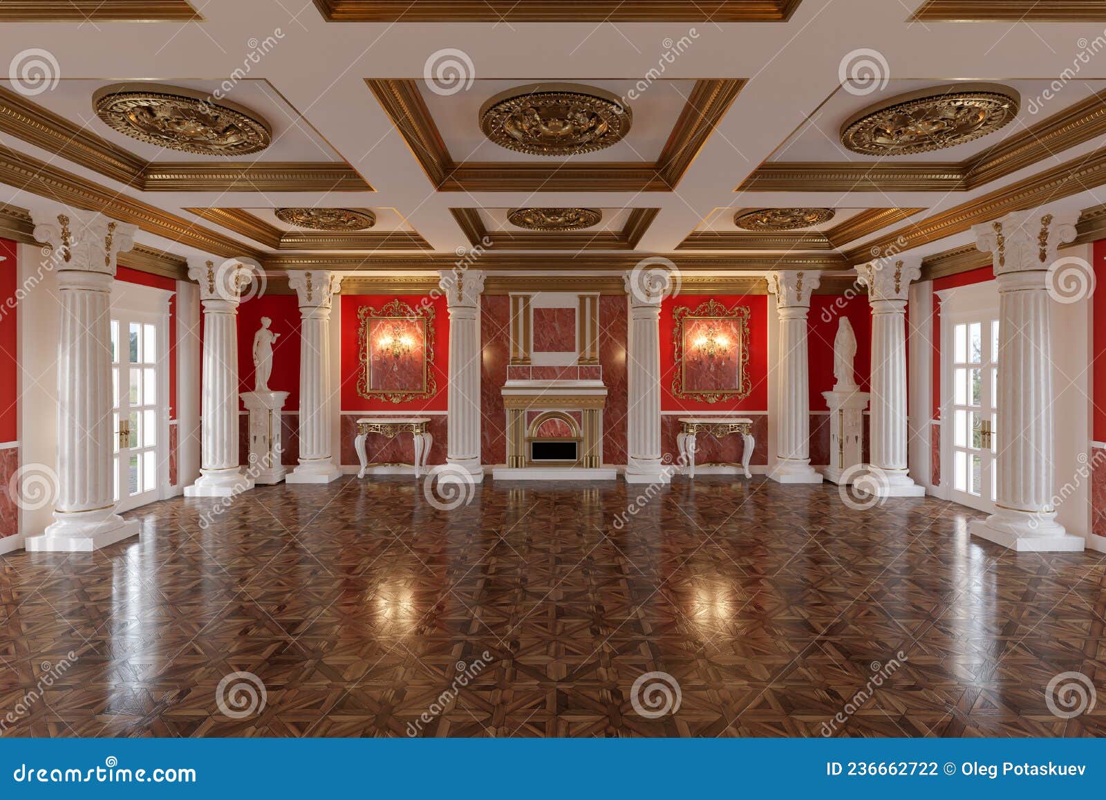 3d Render of the Interior of the Hall in a Classic Style Stock ...