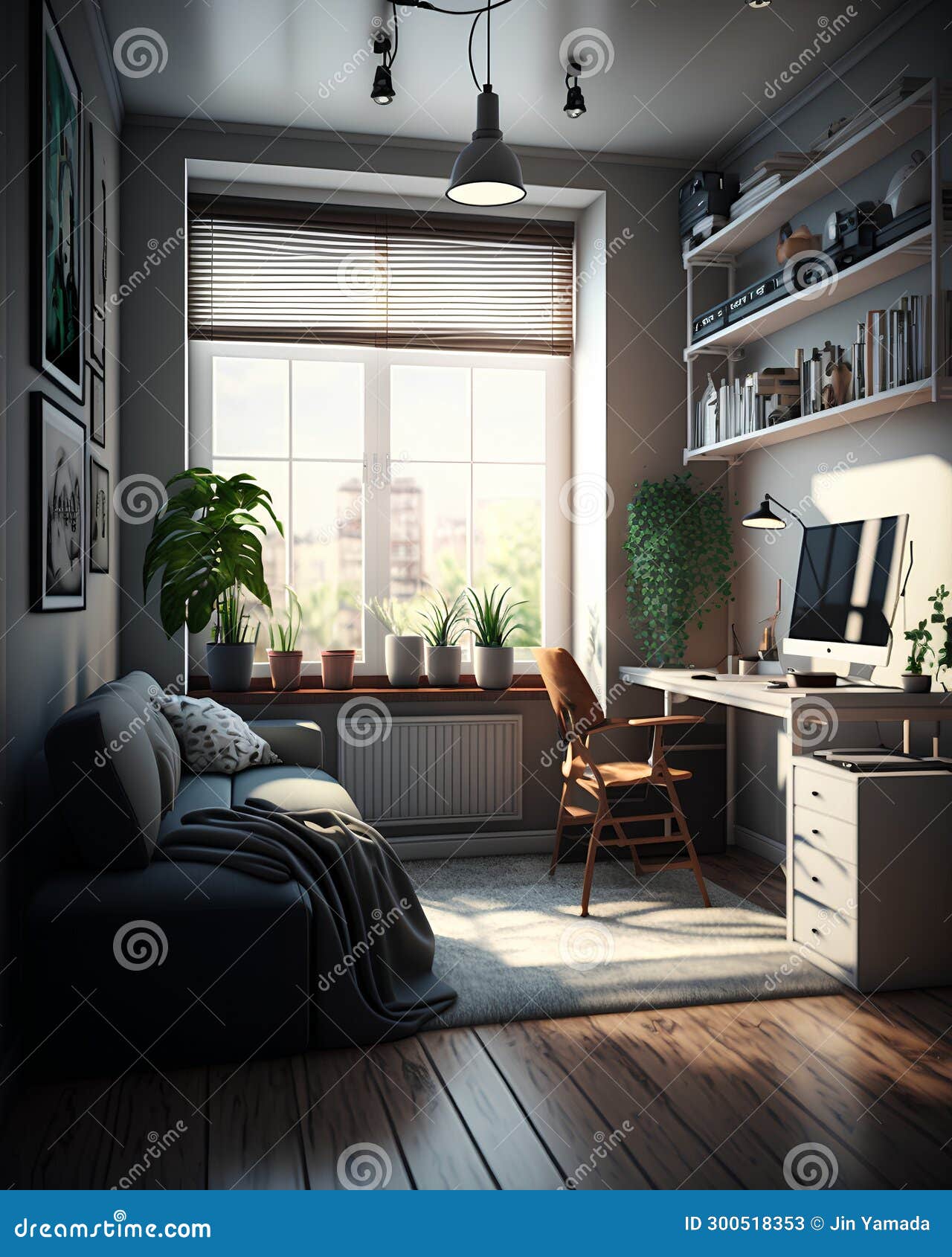 3d Render of Interior of a Living Room with a Computer. Stock ...