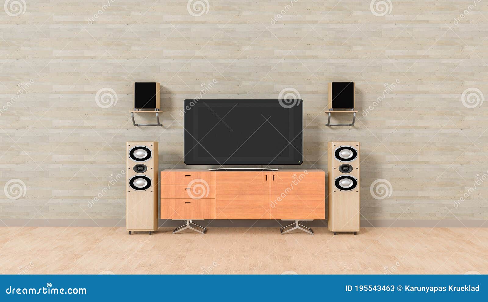 3D Render of Interior Modern Home Theater. Stock Illustration ...